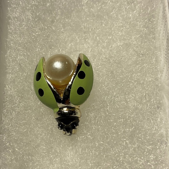 Jewelry | Vintage Green Enamel Lady Bug Pin W Single Pearl 34 Inch Long ...